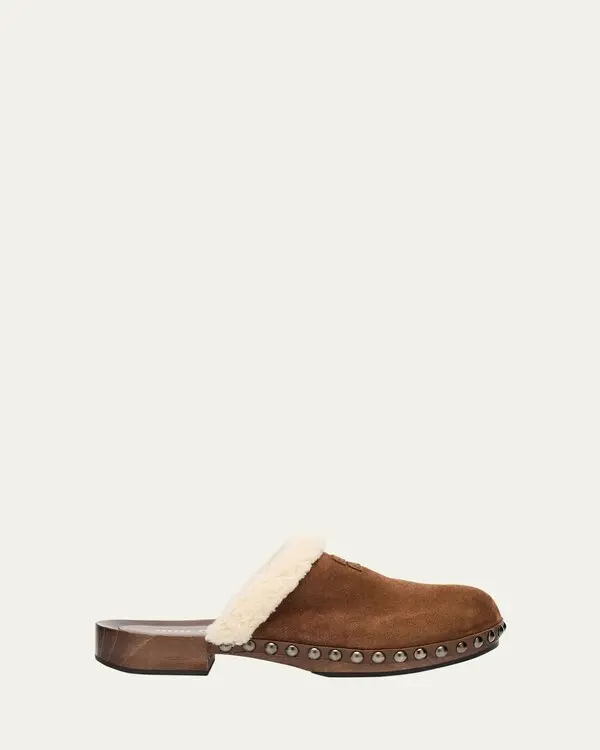 Miu Miu Suede Shearling-lined Clogs