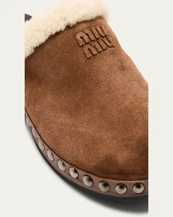 Miu Miu Suede Shearling-lined Clogs