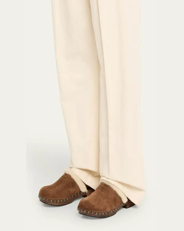 Miu Miu Suede Shearling-lined Clogs
