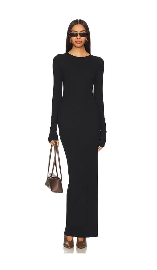 Eterne Long Sleeve Crewneck Maxi Dress - Black