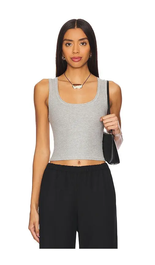 Eterne Square Neck Ribbed Knit Tank Top - Grey