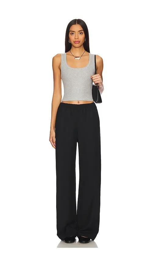 Eterne Square Neck Ribbed Knit Tank Top - Grey