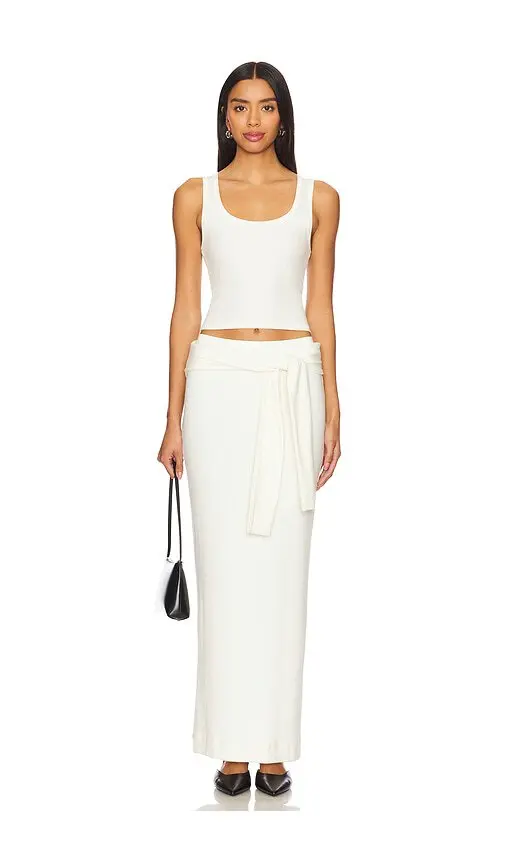 Eterne Square Neck Ribbed Knit Tank Top - Cream