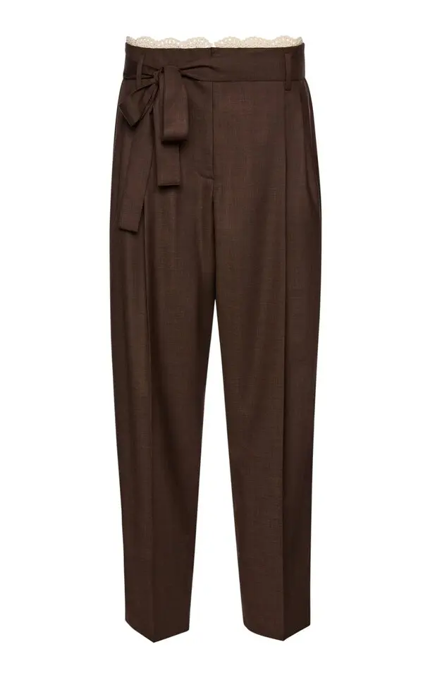 Magda Butrym Lace-trimmed Wool Trousers - Brown