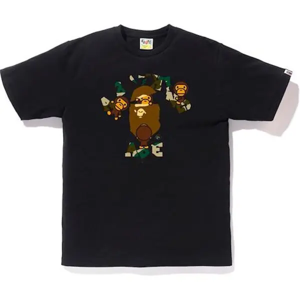 A BATHING APE 1st Camo College Milo Tee Shirt - Black/yellow