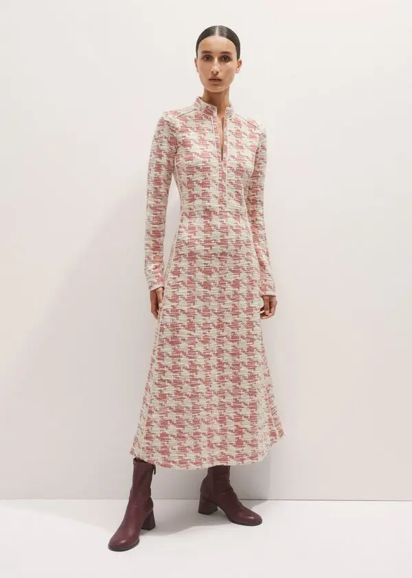 ME+EM Travel Tweed Midi Dress - Red/ivory