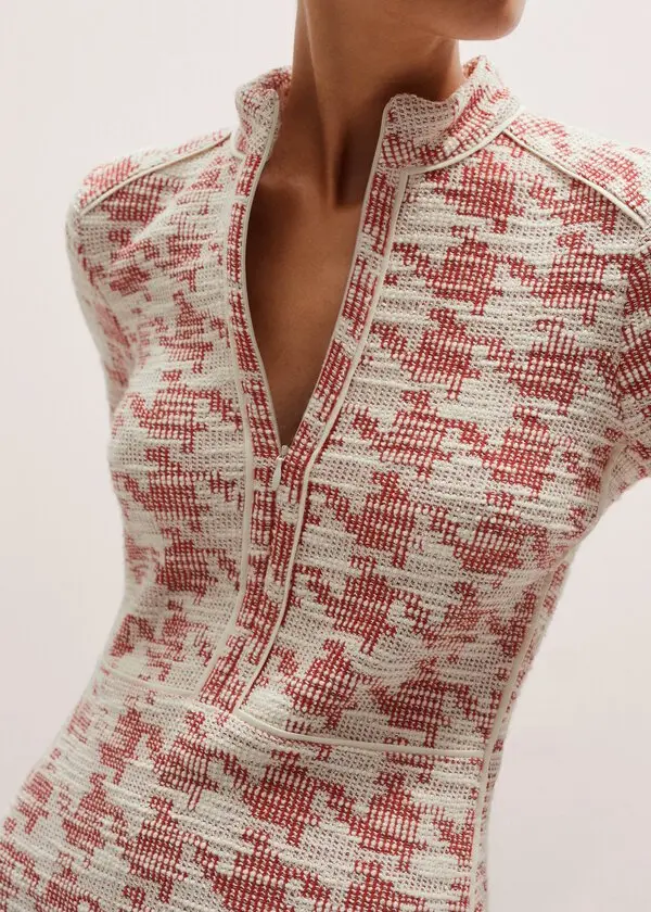 ME+EM Travel Tweed Midi Dress - Red/ivory