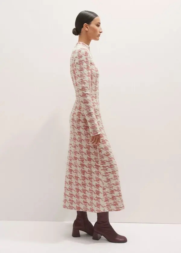 ME+EM Travel Tweed Midi Dress - Red/ivory