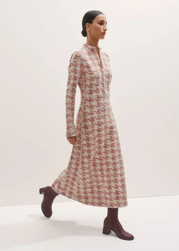 ME+EM Travel Tweed Midi Dress - Red/ivory