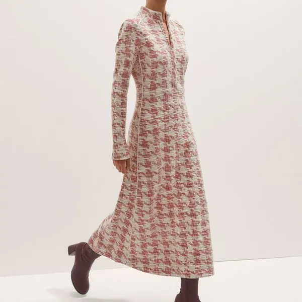 ME+EM Travel Tweed Midi Dress - Red/ivory