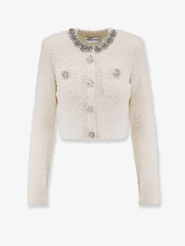 SELF-PORTRAIT Cotton-blend Cardigan With Rhinestones