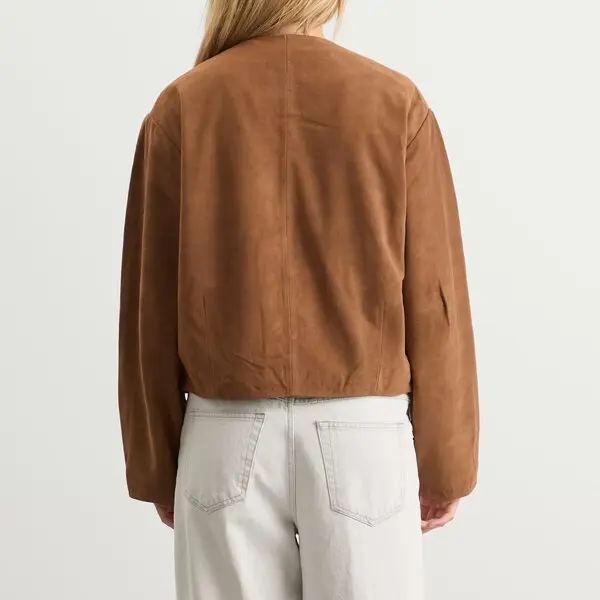 ST. AGNI Suede Utility Cocoon Bomber Jacket - Toffee