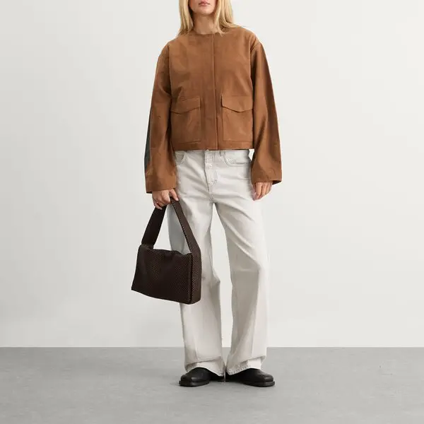 ST. AGNI Suede Utility Cocoon Bomber Jacket - Toffee