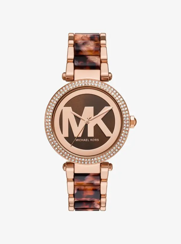 Michael Kors Pavé Rose Gold-tone And Acetate Watch - Red