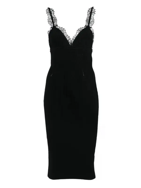 Blumarine Lace-trimmed Ribbed Midi Dress - Black