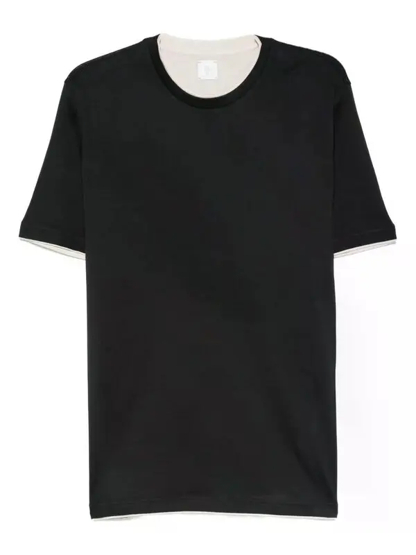 Eleventy Crew-neck Layered Cotton T-shirt - Black
