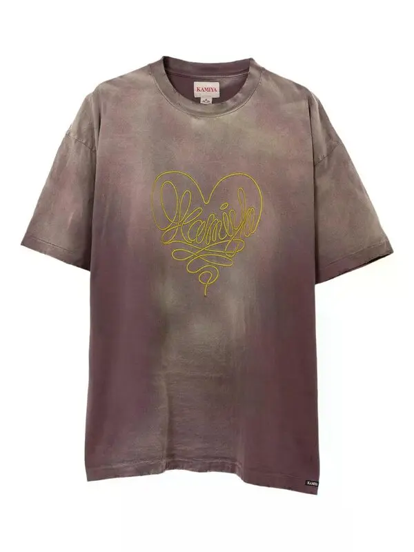KAMIYA Embroidered-heart Cotton T-shirt - Brown