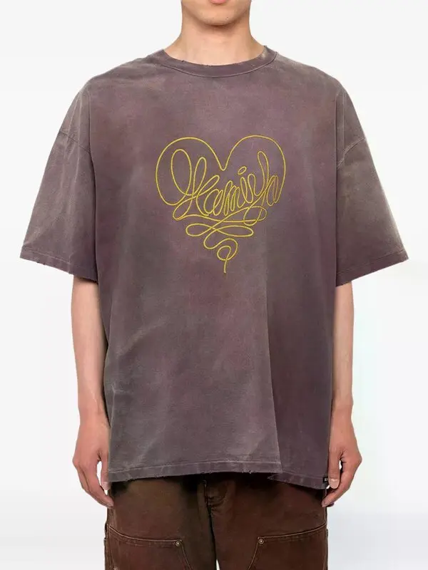 KAMIYA Embroidered-heart Cotton T-shirt