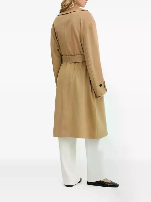 Karl Lagerfeld Belted Coat With Logo Brooch