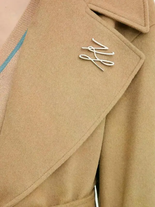 Karl Lagerfeld Belted Coat With Logo Brooch