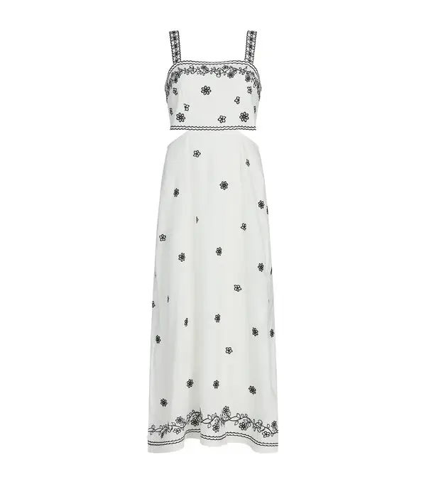 Maje Linen-Blend Embroidered Maxi Dress - White | Editorialist