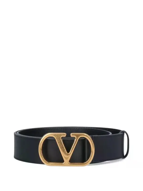Valentino Garavani Vlogo Signature Buckle Leather Belt - Black