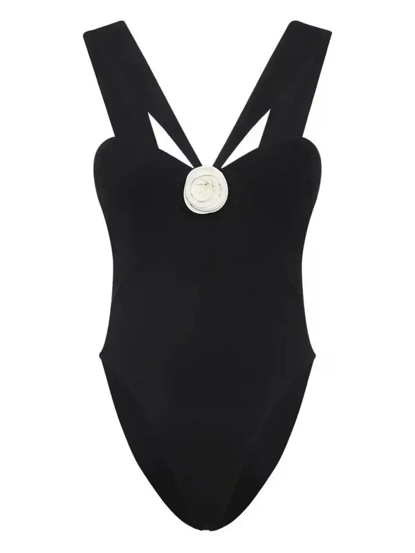 LA REVECHE Rose-embellished Swimsuit - Black