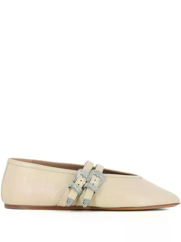 Le Monde Beryl Buckle-embellished Leather Ballet Flats - Neutrals