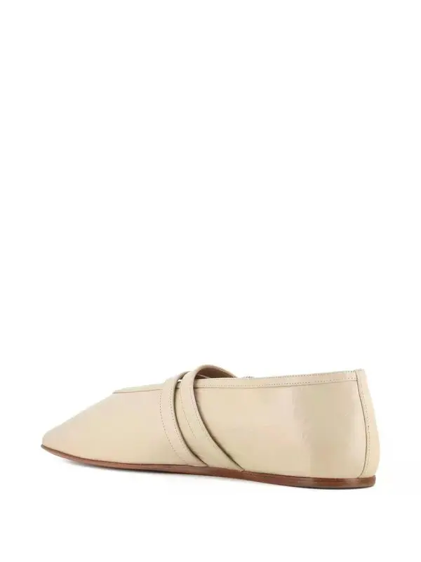 Le Monde Beryl Buckle-embellished Leather Ballet Flats - Neutrals