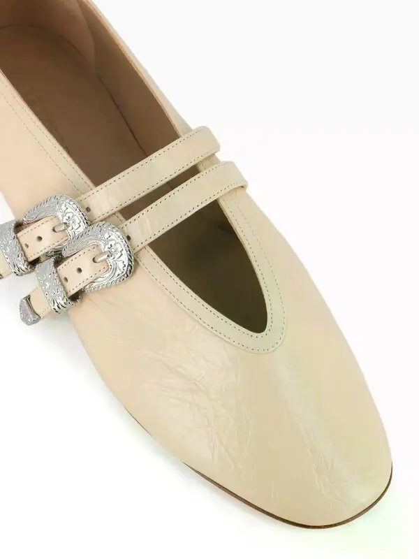 Le Monde Beryl Buckle-embellished Leather Ballet Flats - Neutrals