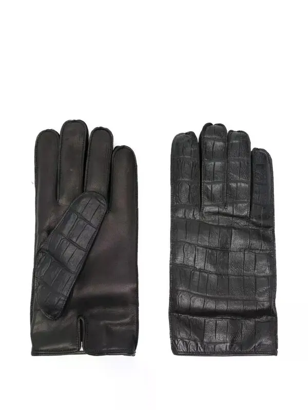 LARDINI Crocodile-embossed Leather Gloves - Black