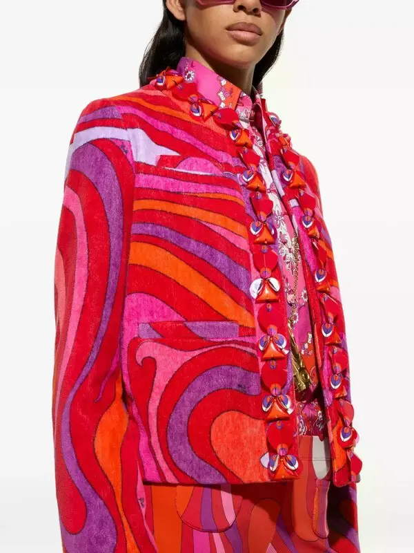 Emilio Pucci Swirl-print Ruffled Jacket - Red