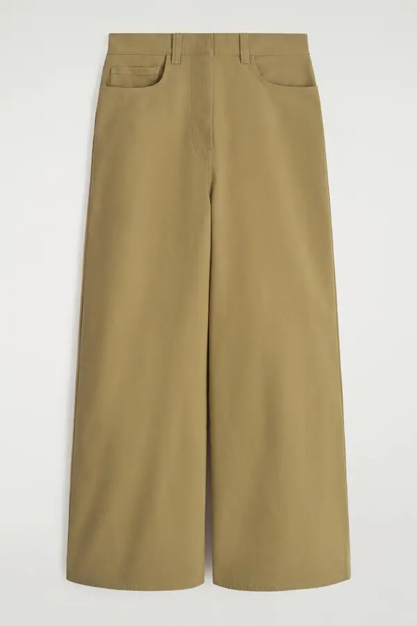 Cos Cotton Cropped Wide-leg Trousers - Beige