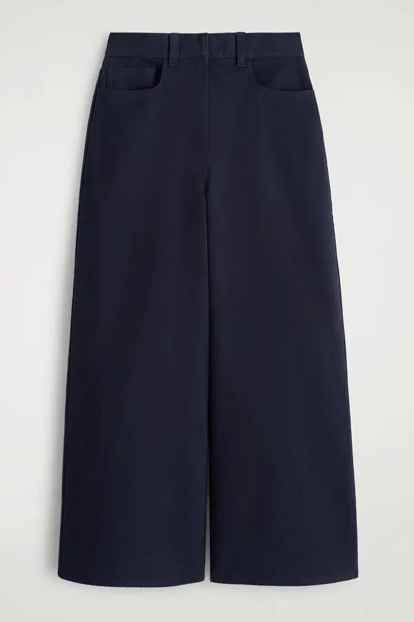 Cos Cotton Cropped Wide-leg Trousers - Navy