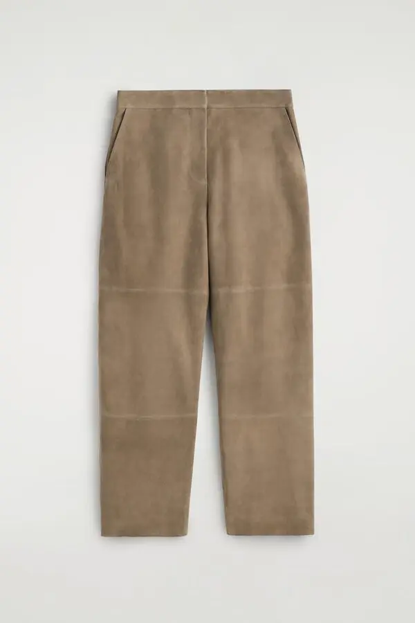 Cos Fluid Straight-leg Suede Pants - Beige