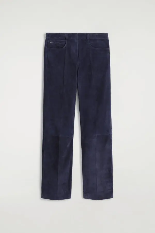 Cos Fluid Straight-leg Suede Pants - Navy