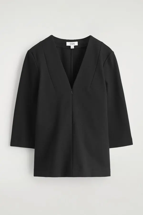 Cos Jersey V-neck Top With Zipper Detail