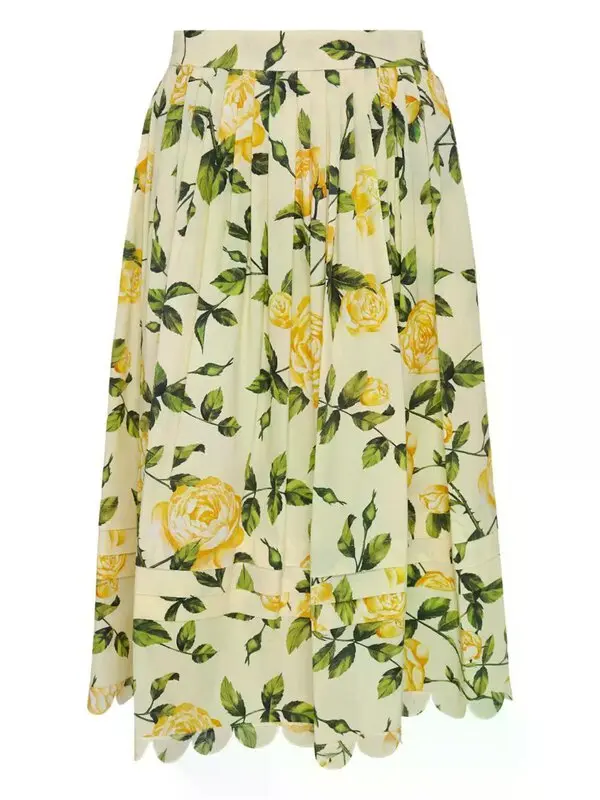 Oscar De La Renta Floral-print Pleated Skirt - Neutrals