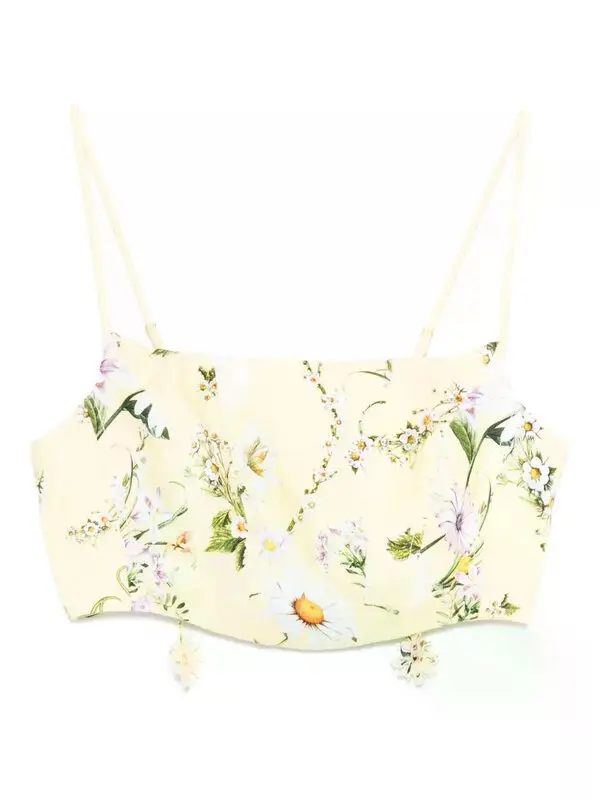 Camilla Floral-print Cropped Top - Yellow