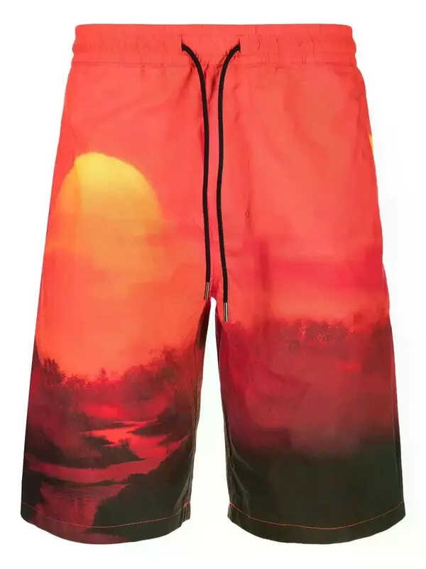 MAHARISHI Sunset-print Drawstring Shorts - Red