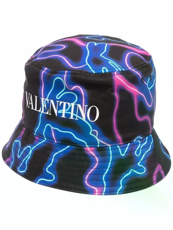 Valentino Garavani Neon Camou Print Bucket Hat - Black