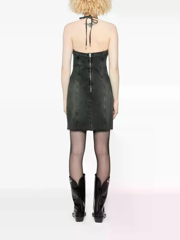 Blumarine Halter-neck Frayed Denim Dress - Grey