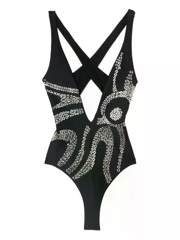 Emilio Pucci Embellished Cross-back Swimsuit - Black