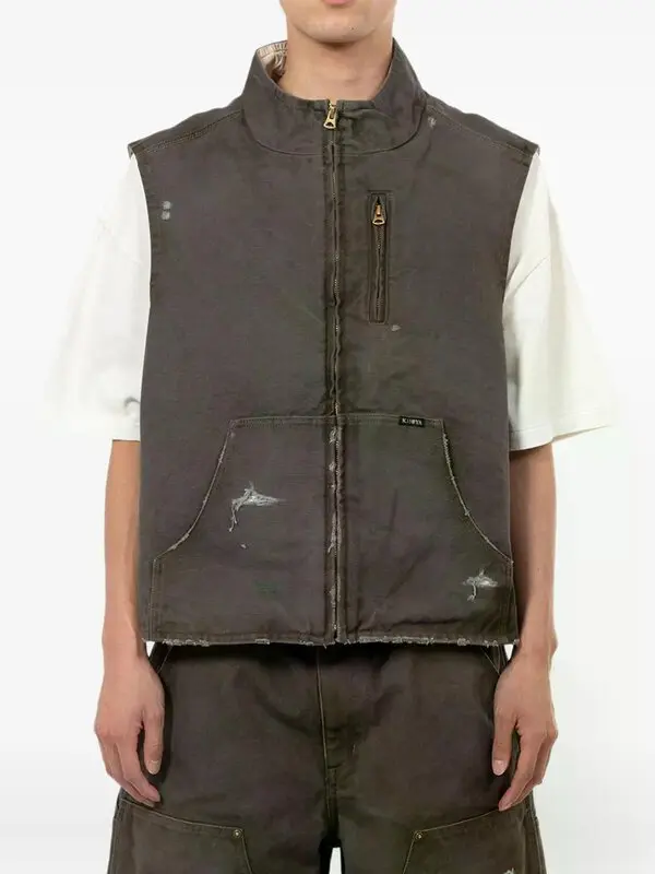 KAMIYA Distressed Zip-fastening Vest - Grey