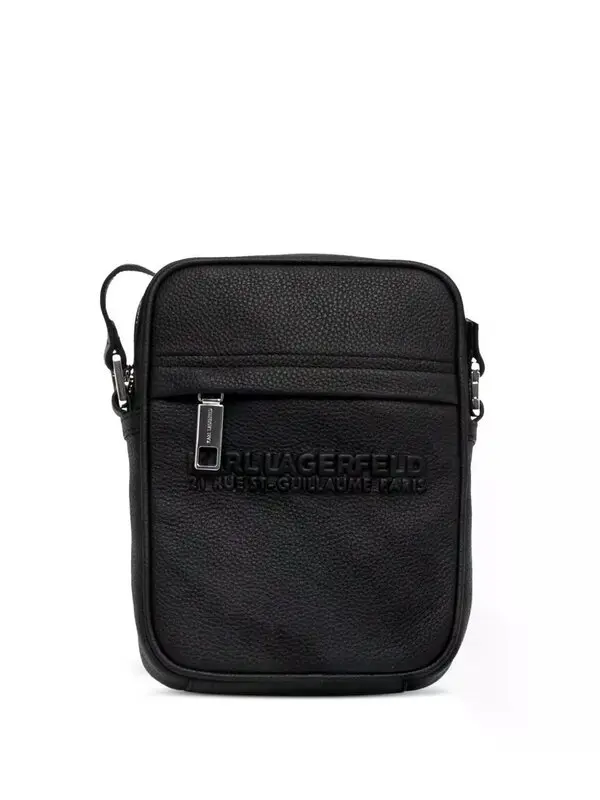 Karl Lagerfeld Embossed-logo Zip Messenger Bag - Black