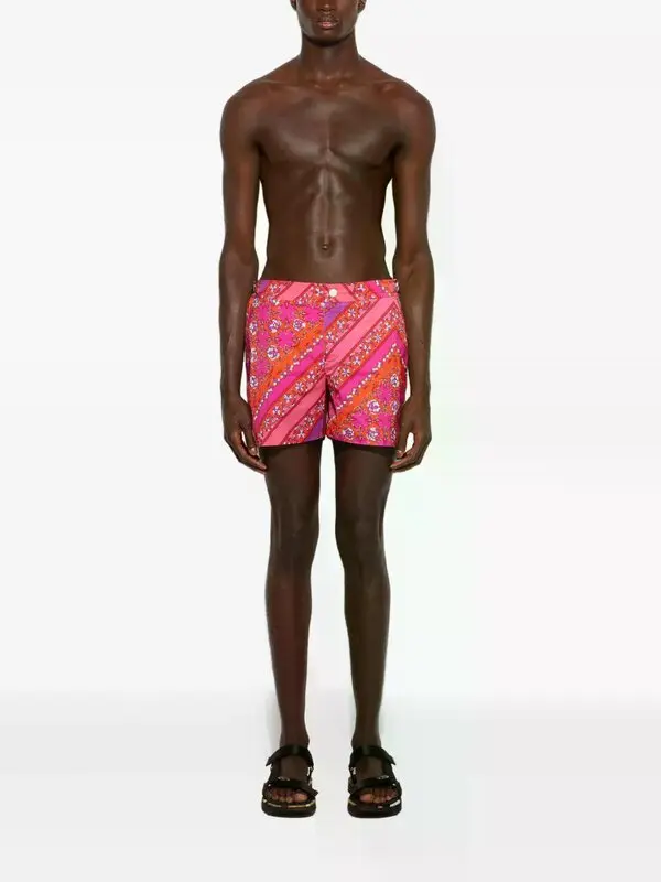 Emilio Pucci Floral-patterned Diagonal-stripe Swim Shorts