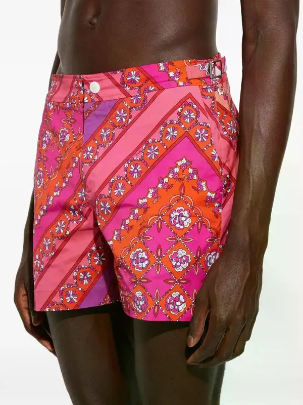 Emilio Pucci Floral-patterned Diagonal-stripe Swim Shorts