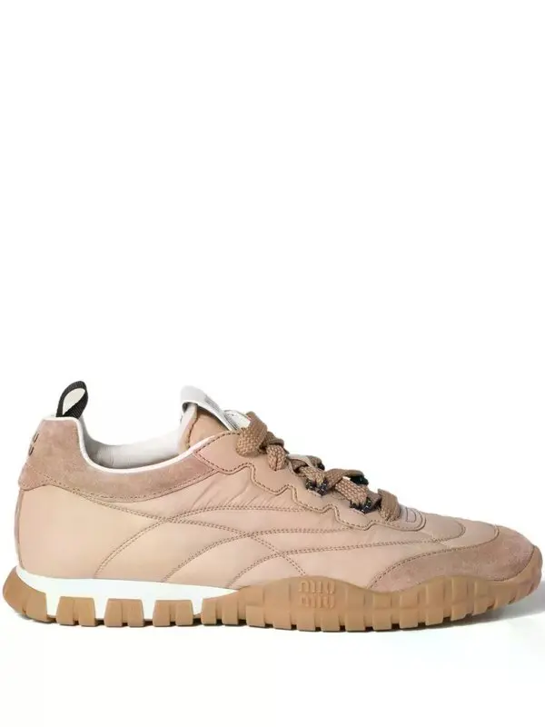 Miu Miu Suede And Fabric Lace-up Sneakers - Pink