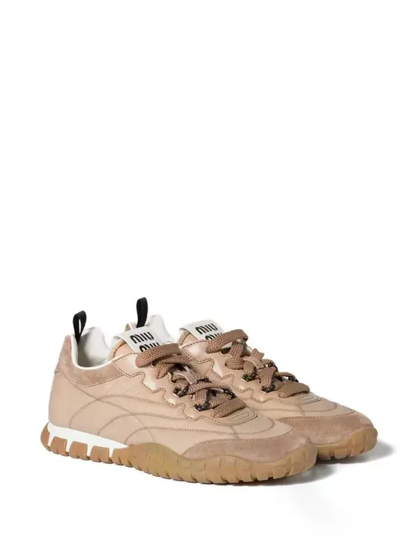 Miu Miu Suede And Fabric Lace-up Sneakers - Pink