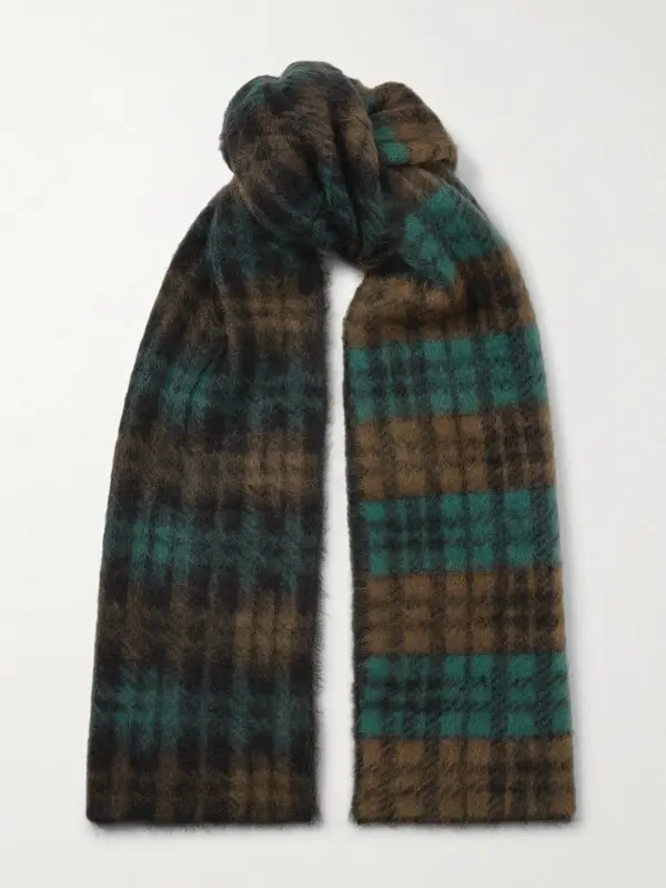 Saint Laurent Checked Mohair-blend Scarf - Brown